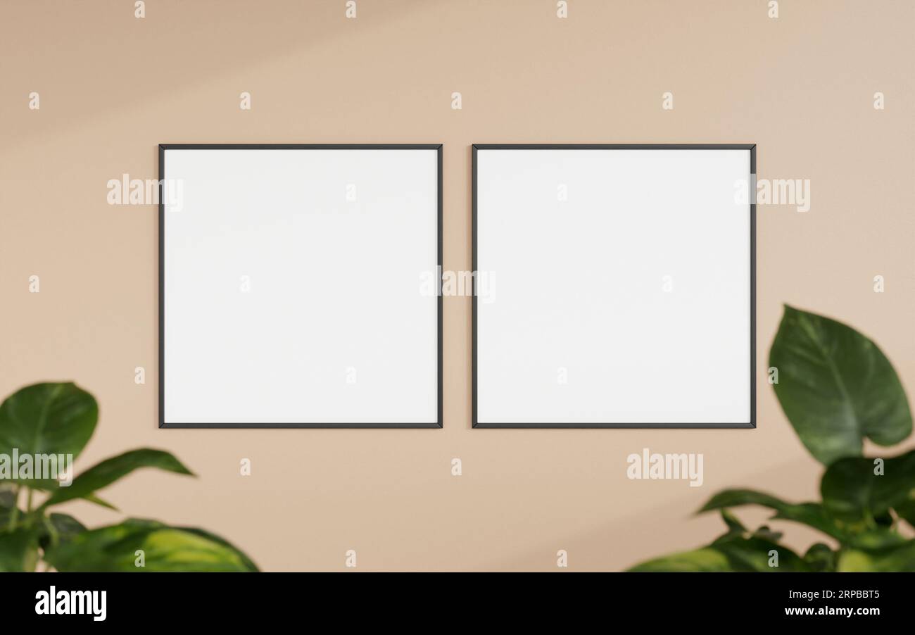 Clean and minimalist front view square black photo or poster frame ...
