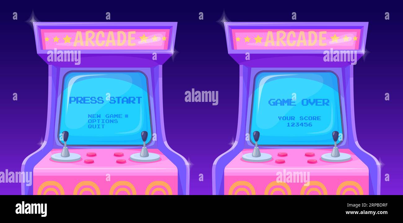 Arcade machines screens. Retro computer monitor with start player video ...