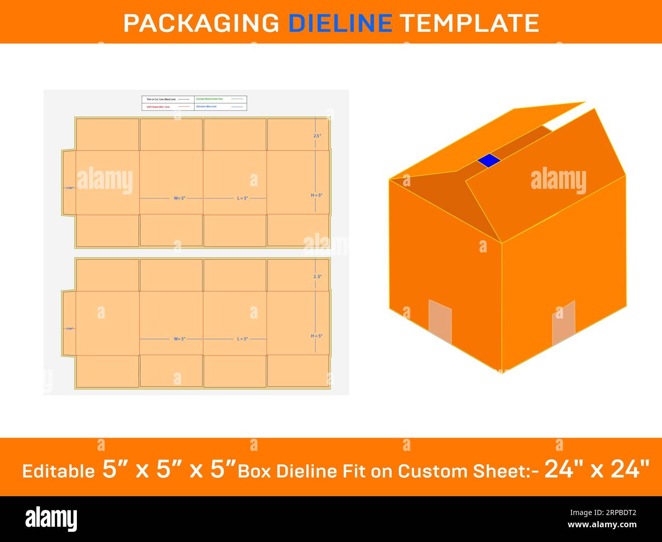 5''x5''x5'' Carton Regular Slotted Container Box, Die line Template ...