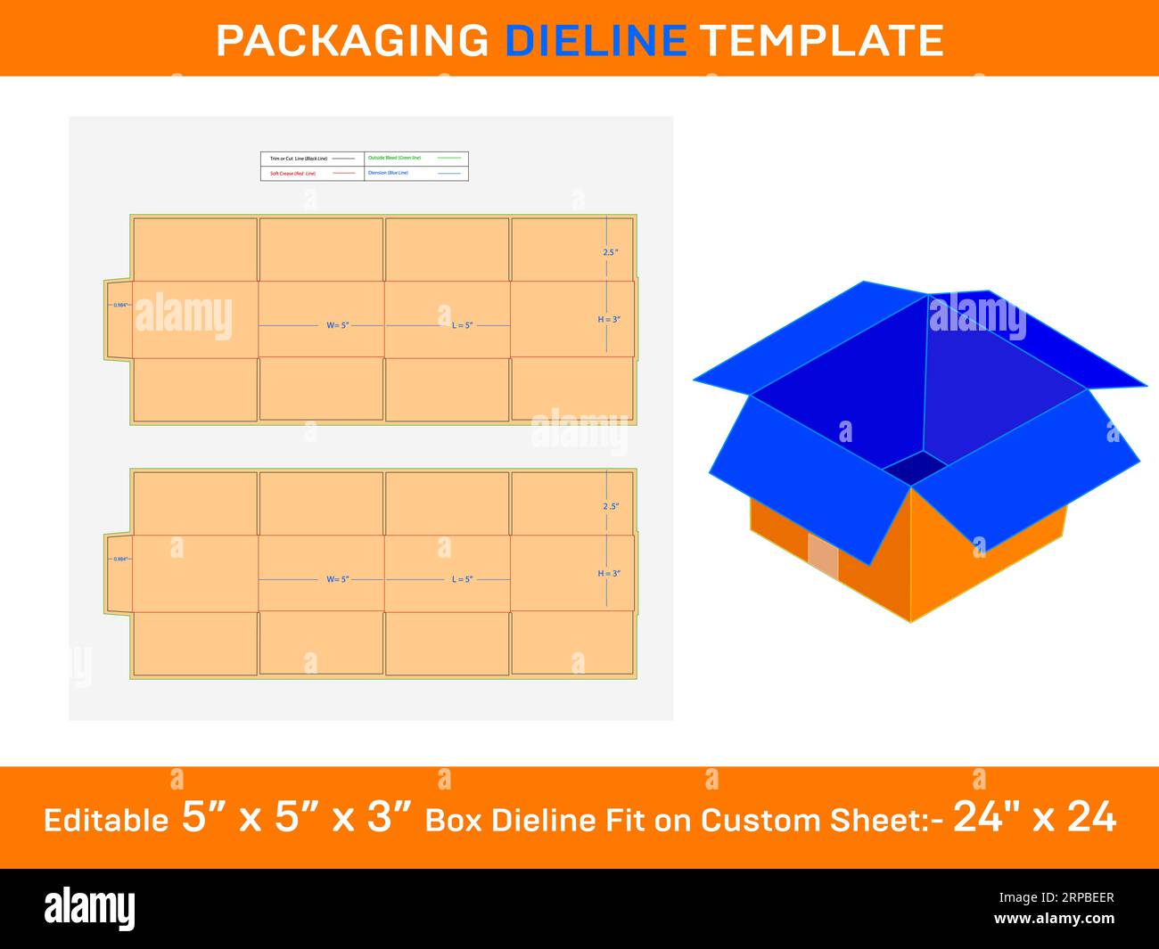 Shipping Carton Box, Die line Template, 5x5x3 inch Stock Vector Image ...
