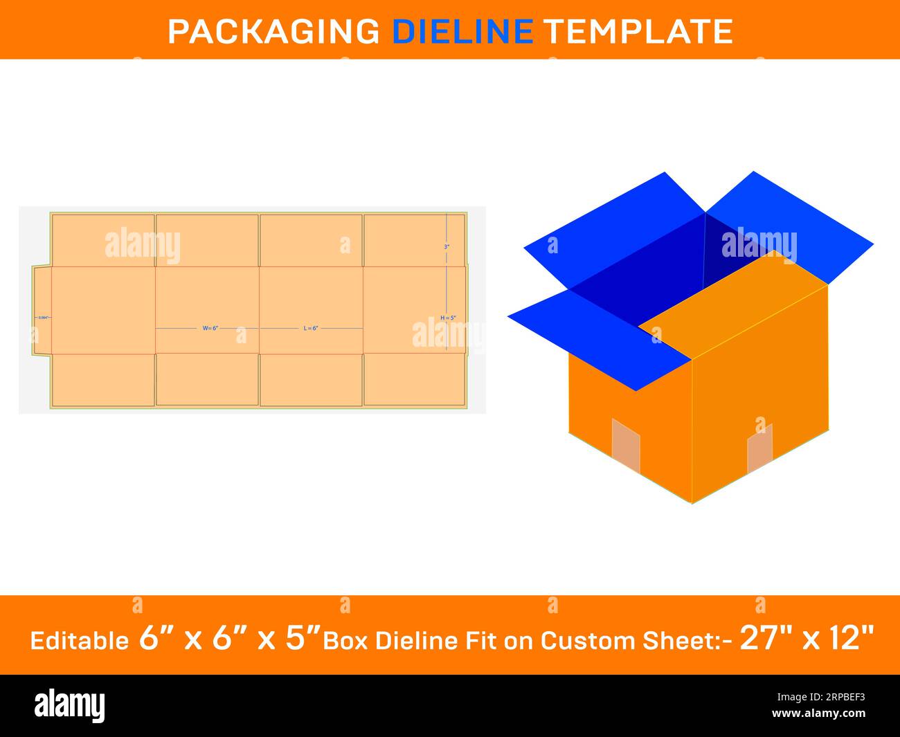 Box Slotted Container Carton, Die line Template, 6x6x5 Stock Vector ...