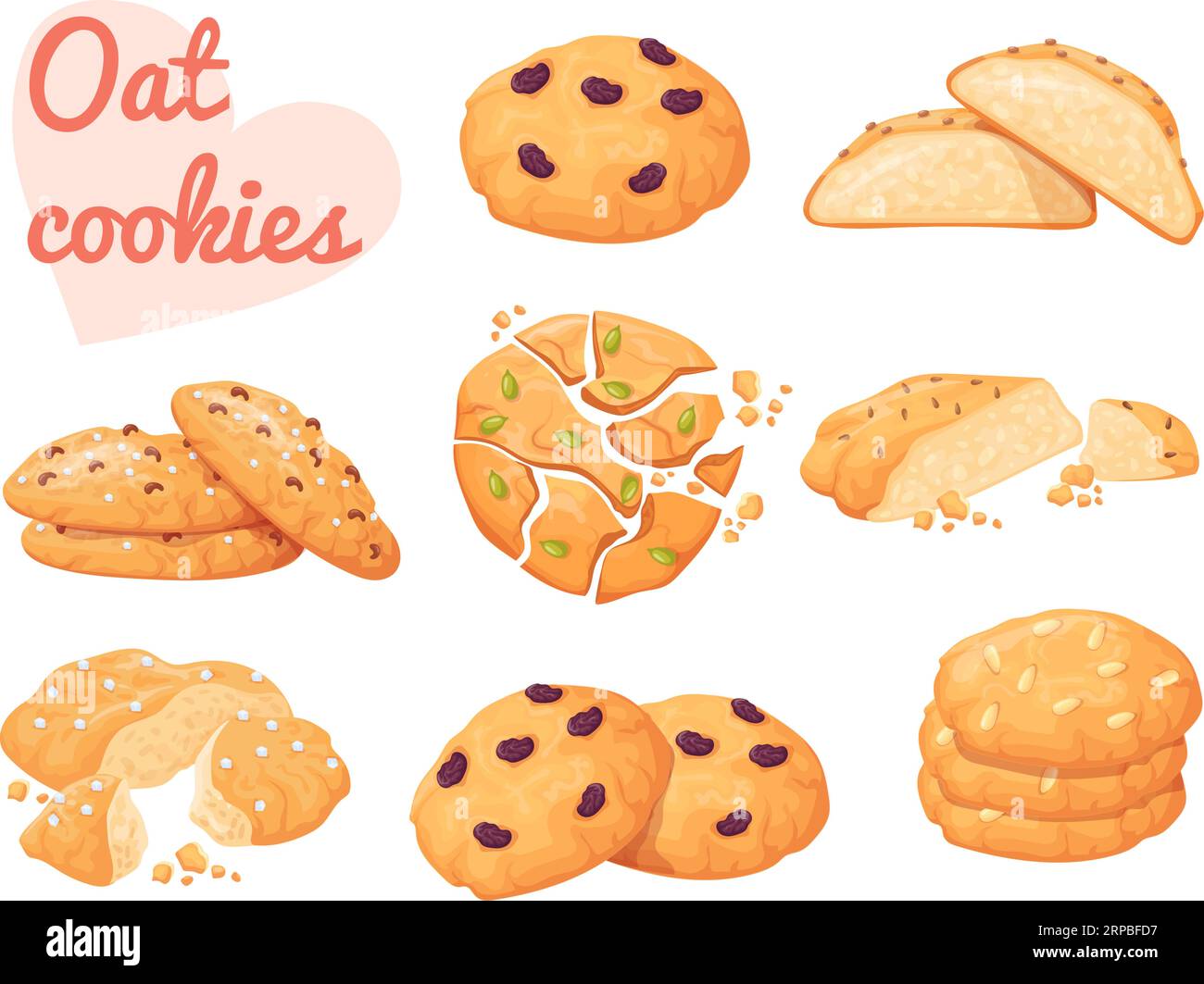 Oat cookies. Oats crunchy isolated cookie with crumbles piece, oatmeal ...