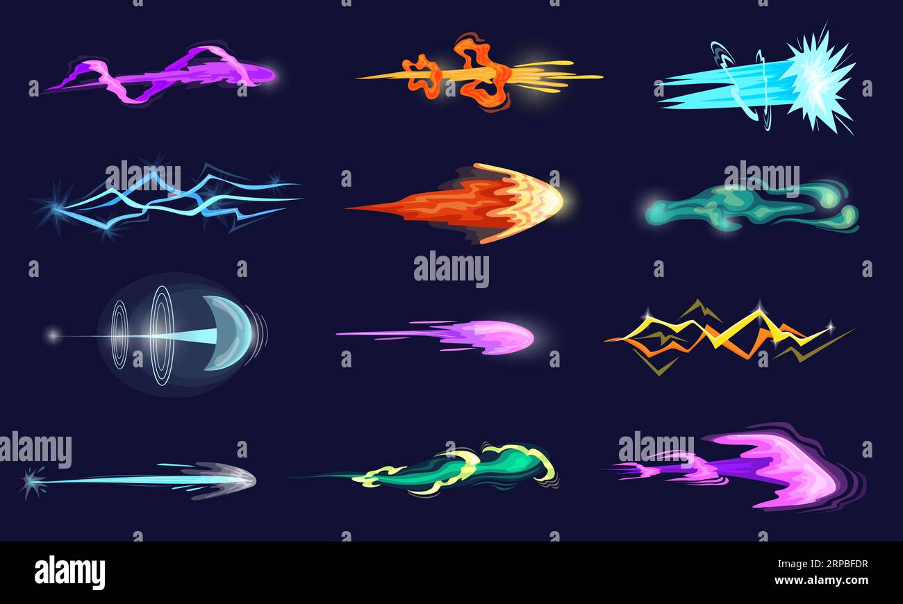 Gun beam effect. Blaster guns attack, magic energy pulse projectile or ...