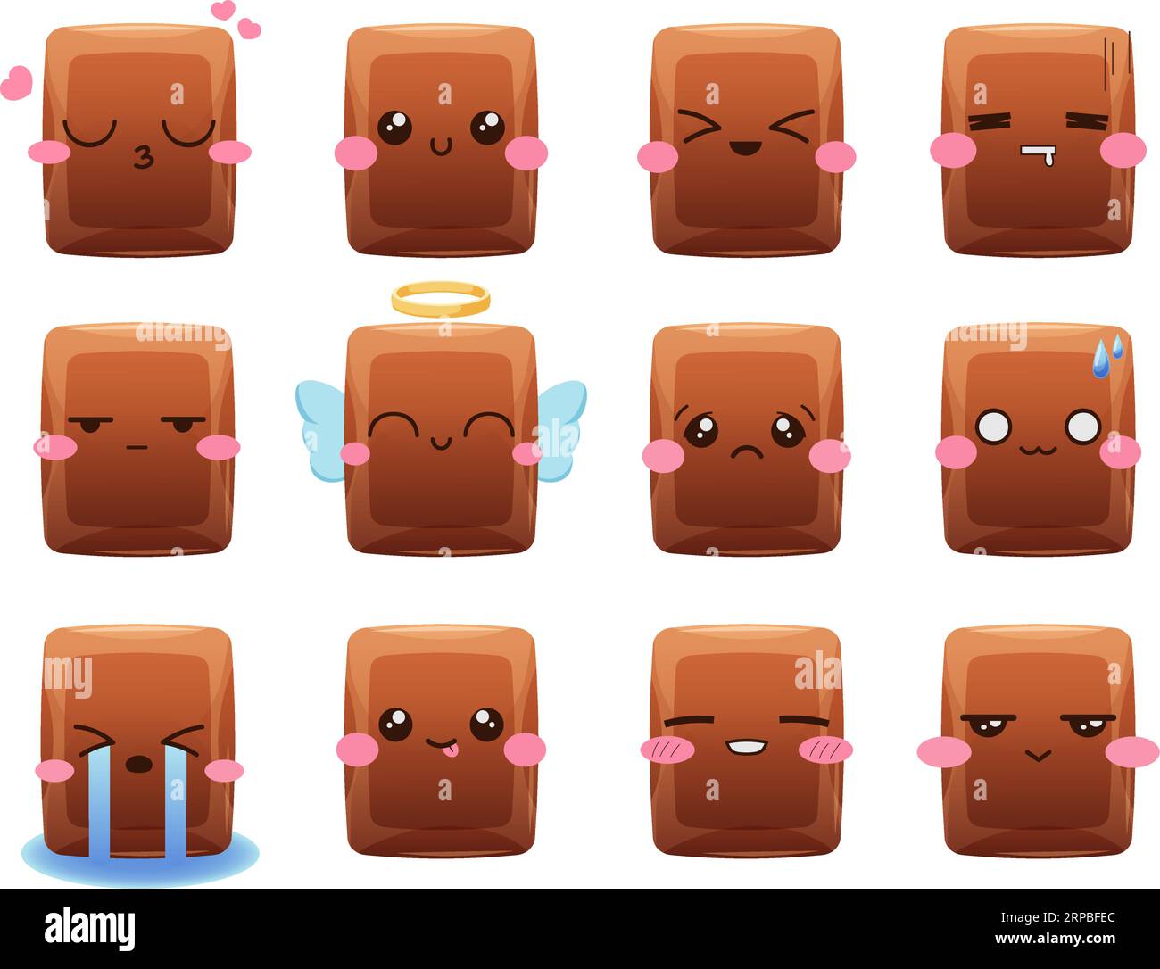 Chocolate emoji. Cute chocolates bar pieces with kawaii children face ...