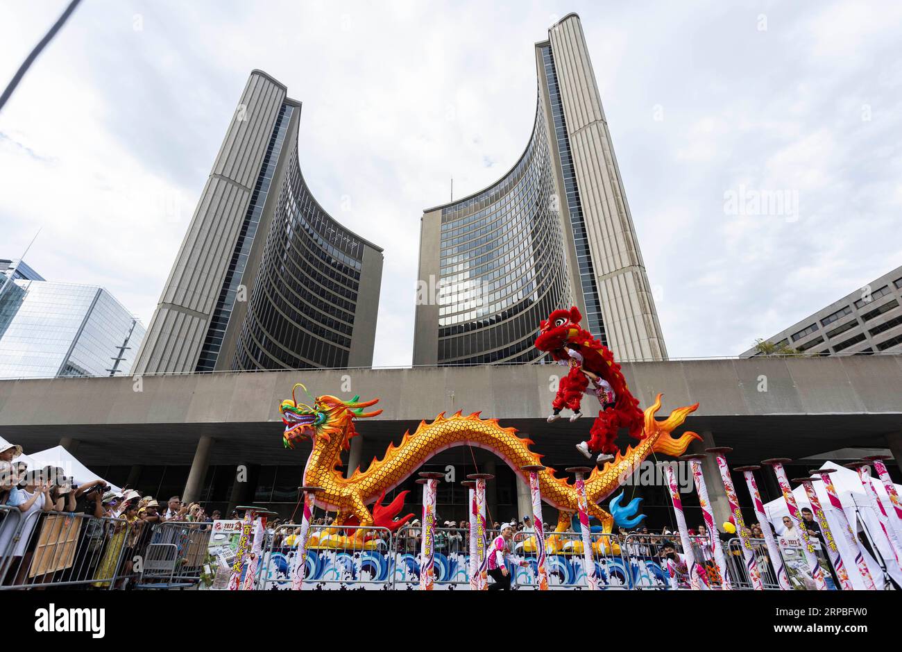 Toronto, Canada. 3rd Sep, 2023. A lion dance team performs a high pole ...