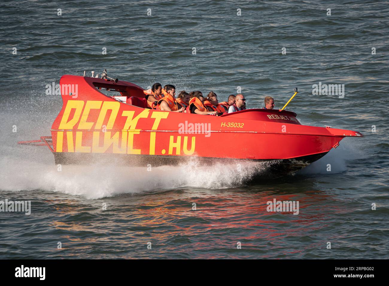 Speedboat on the Budapest river Stock Photo - Alamy