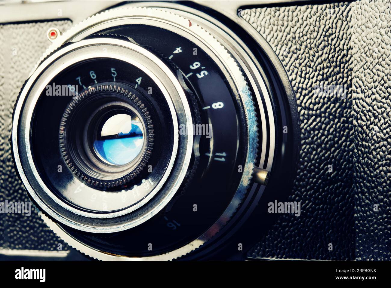 Lens of retro scale rangefinder camera Stock Photo - Alamy
