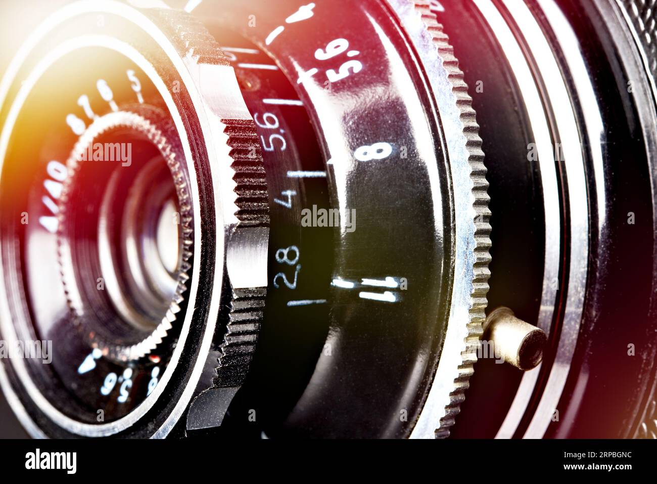 Lens of retro scale rangefinder camera Stock Photo - Alamy
