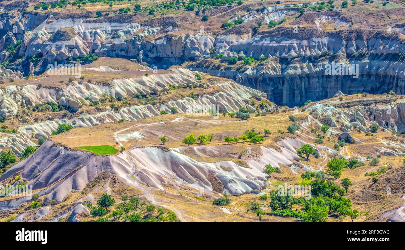 The Bizarre rock formations of volcanic Tuff and basalt in Cappadocia, Turkey Stock Photo - Alamy
