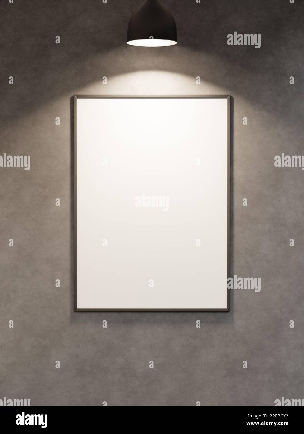 Hanging empty blank frame hanging on the wall with spot light Stock ...