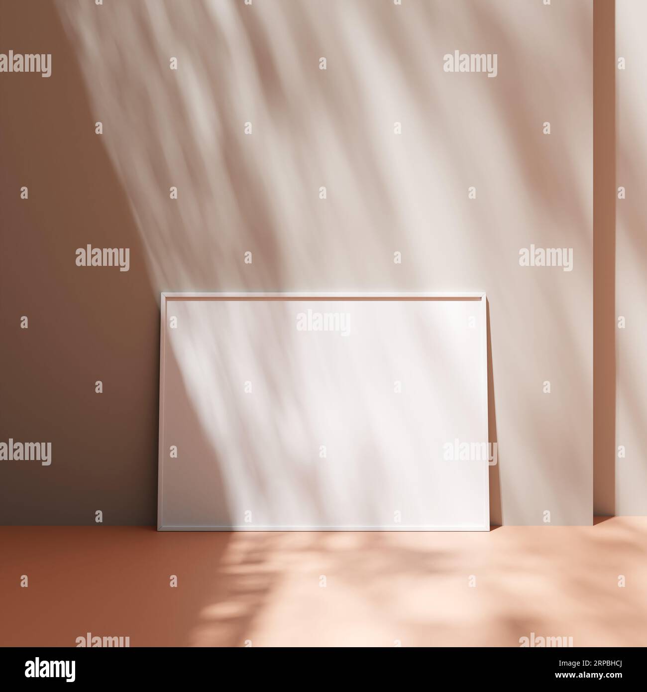 Poster photo frame mockup leanings against the pastel wall on the floor ...