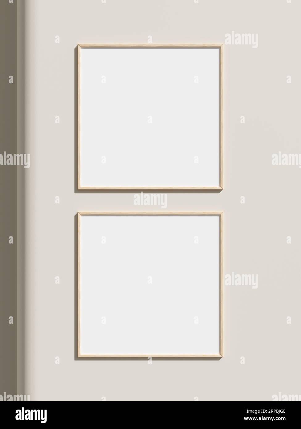 Thin rectangular frame hanging on a white textured wall mockup Stock ...