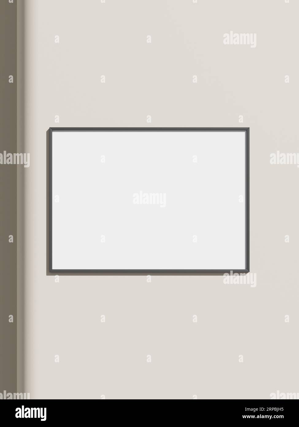 Thin rectangular frame hanging on a white textured wall mockup Stock ...