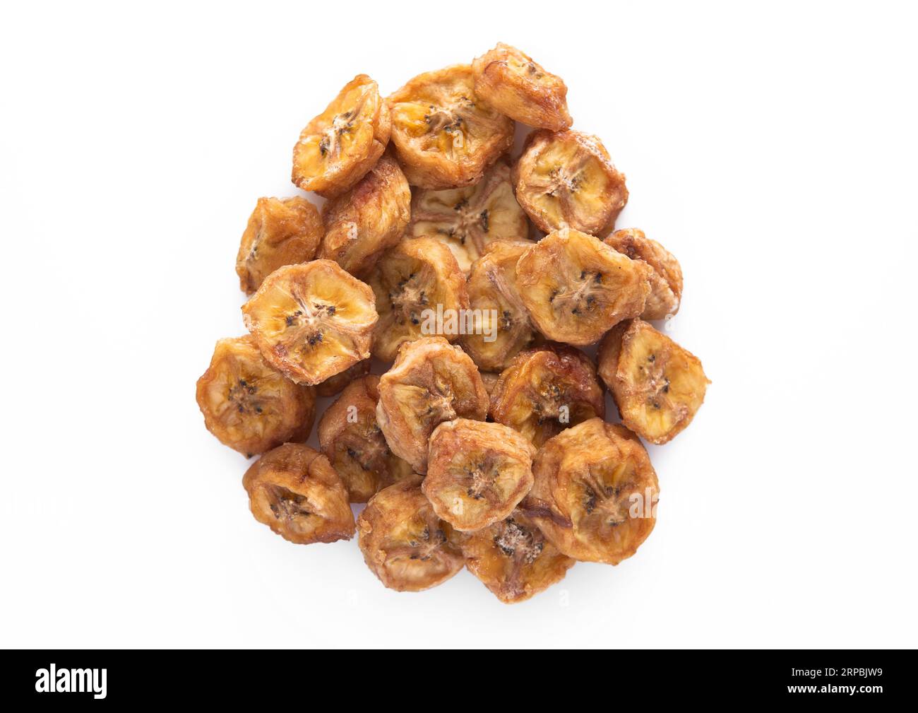 Dried healthy bio banana slices snack on white background.Macro Stock ...