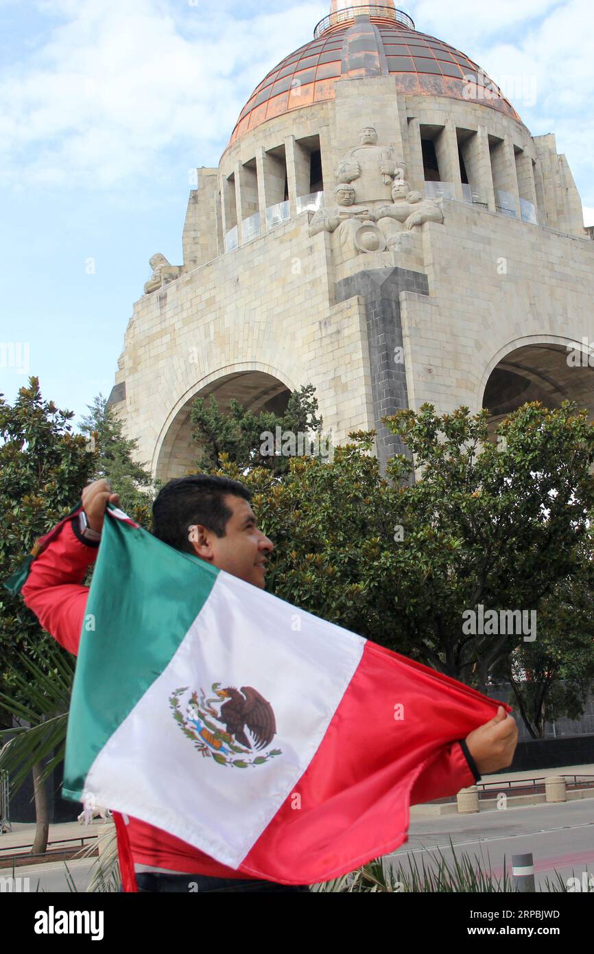 Dark-haired latino adult man shows the flag of mexico proud of his ...
