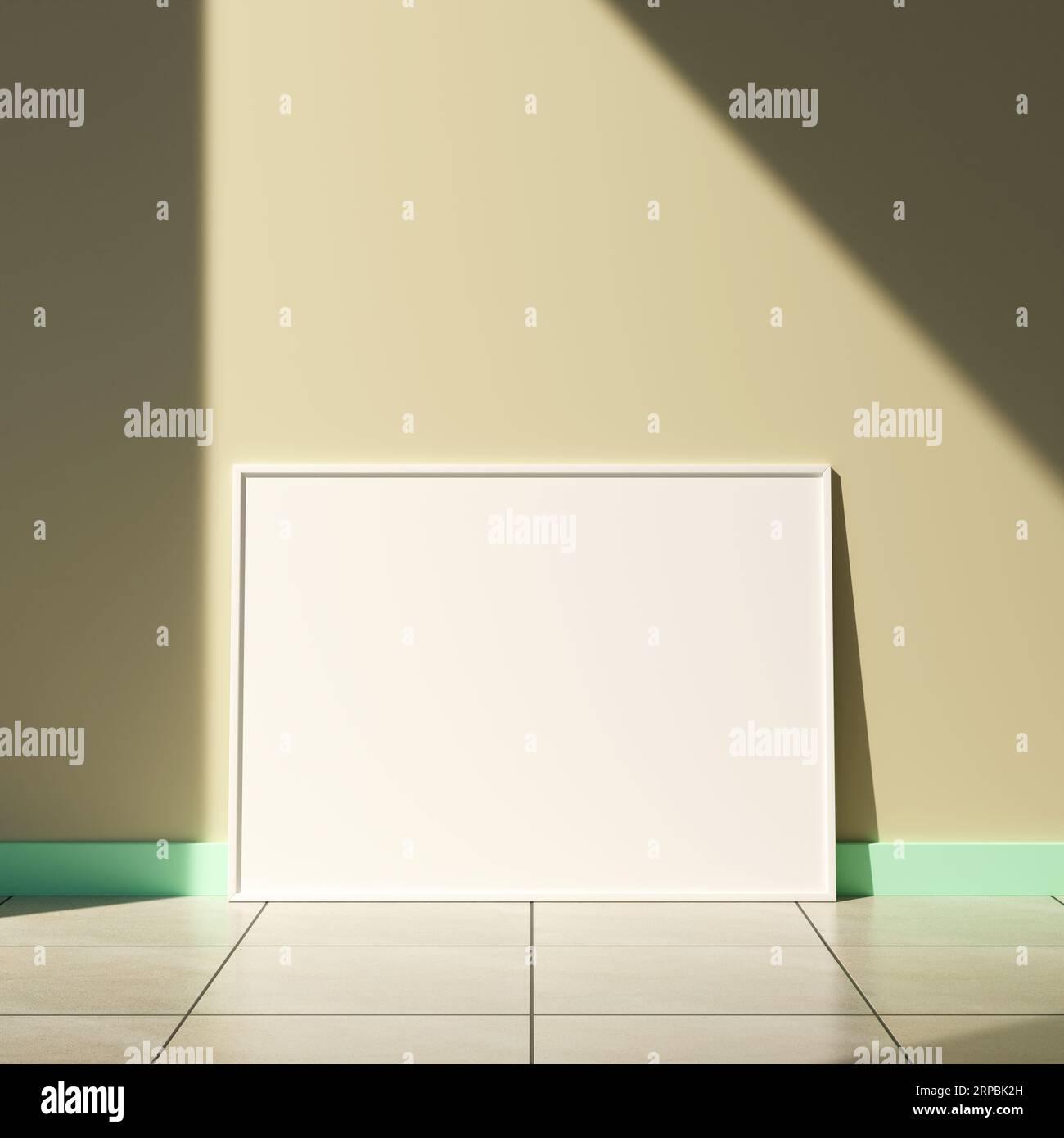 Mockup poster frame on the floor with window shadow in living room ...