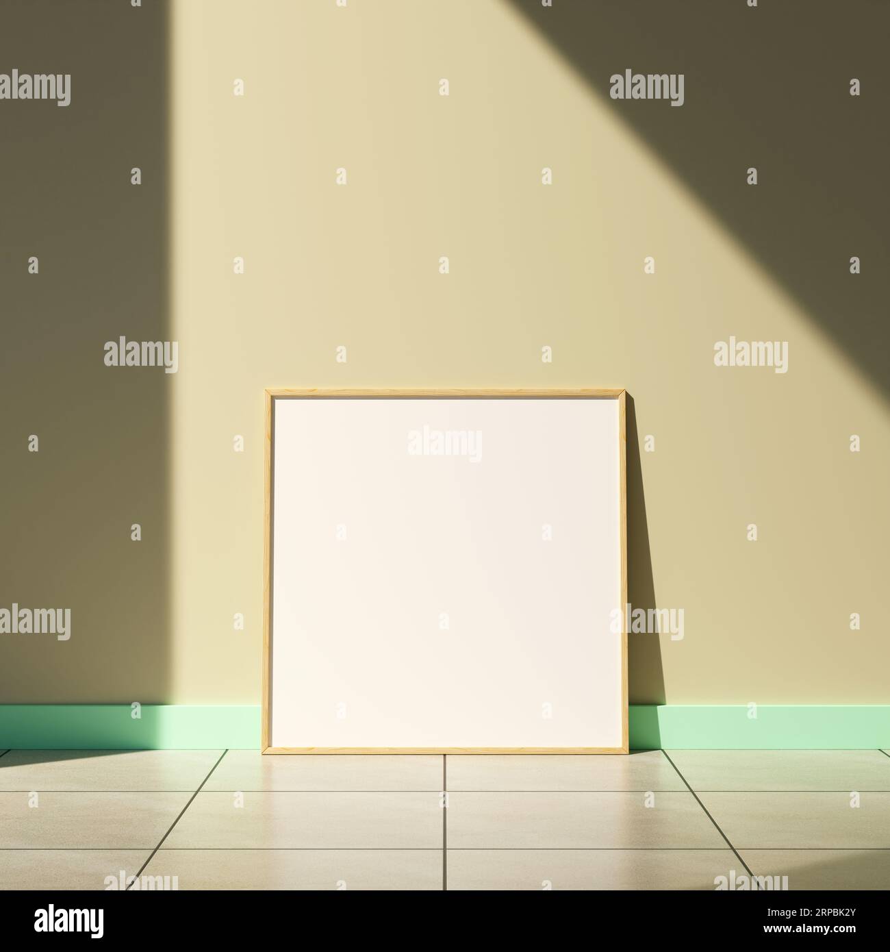 Mockup poster frame on the floor with window shadow in living room ...