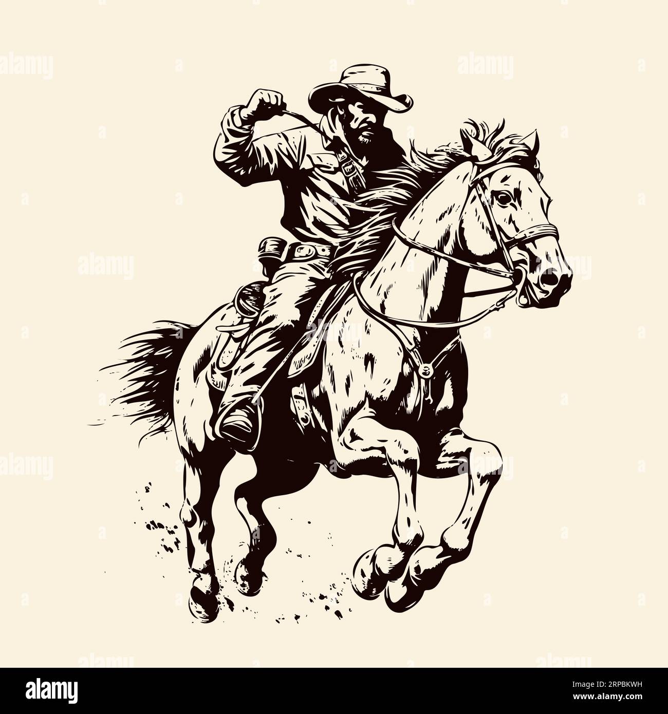 Cowboy riding the horse hand drawn sketch Vector Stock Vector Image ...
