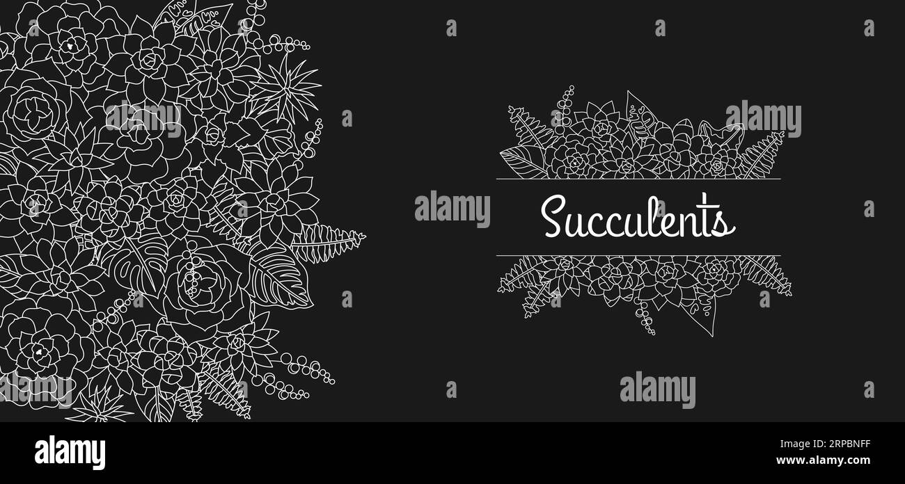 Succulents template banner background. Greenery frame border, flower ...
