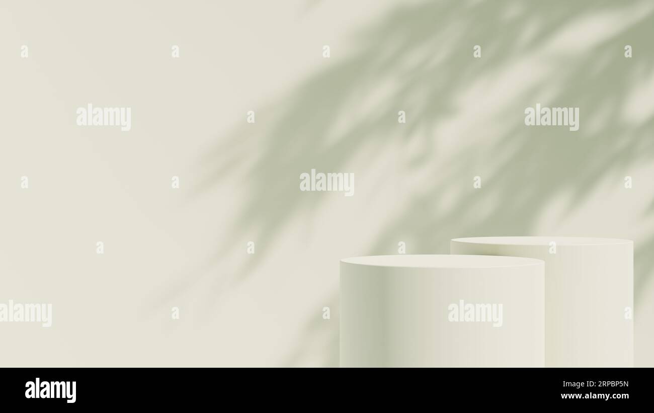 White product display podium background with sun light leaves shadow ...