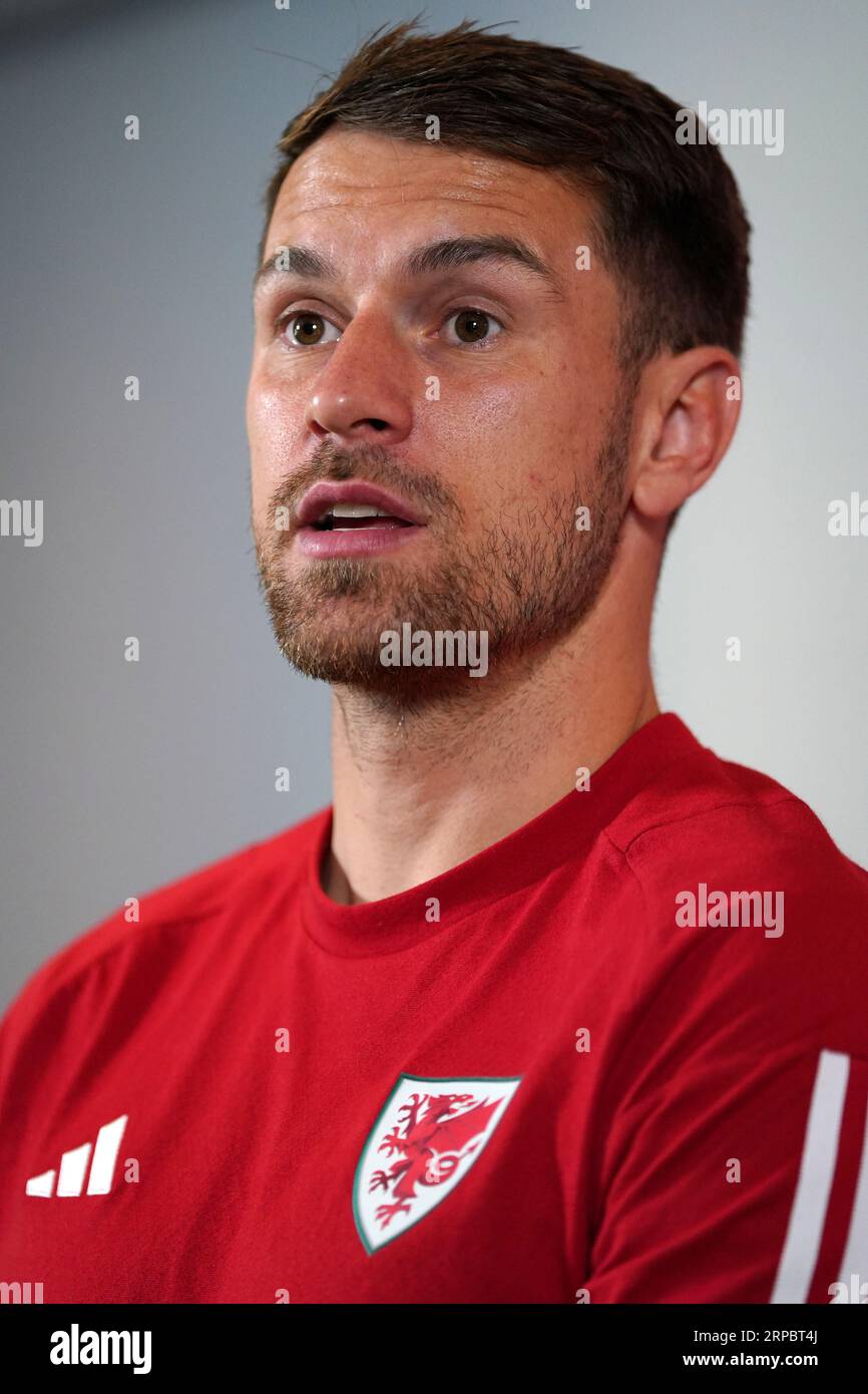 Wales' Aaron Ramsey during a press conference at the Vale Resort ...