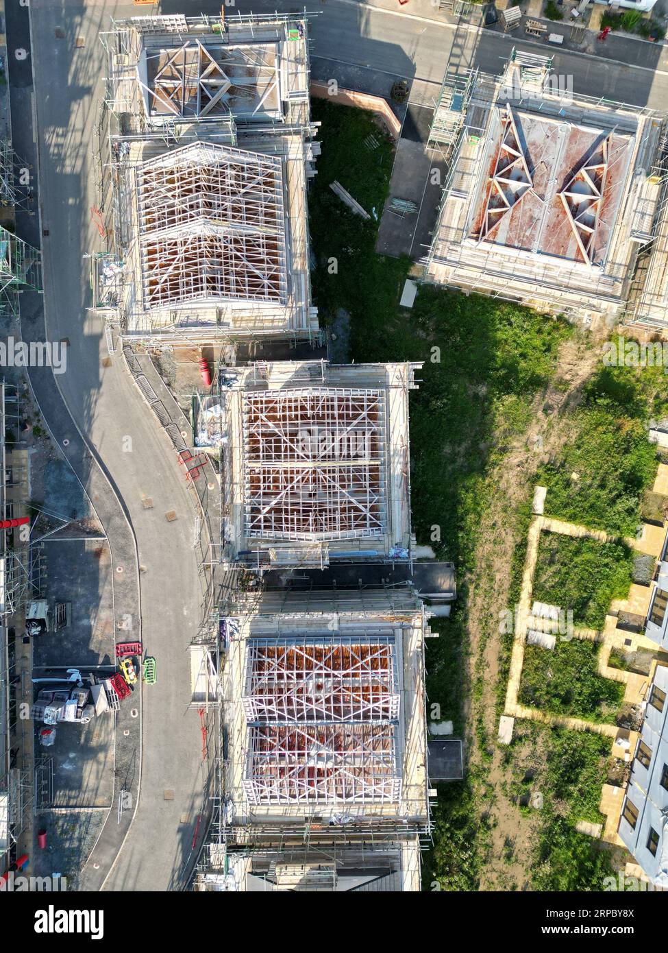 Aerial view of modular housing construction site ( Ilke Homes ...