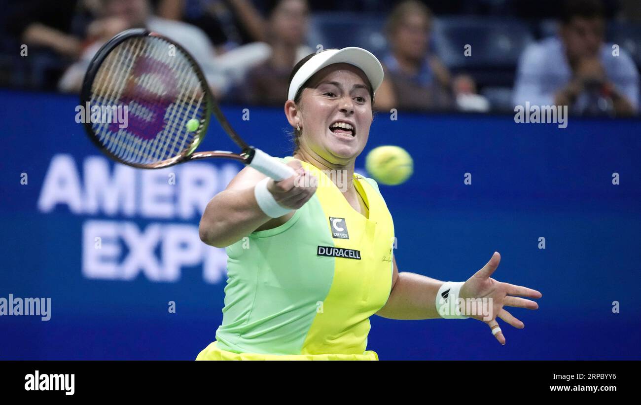 Jelena Ostapenko, of Latvia, returns to Iga Swiatek, of Poland, during the fourth round of the U ...