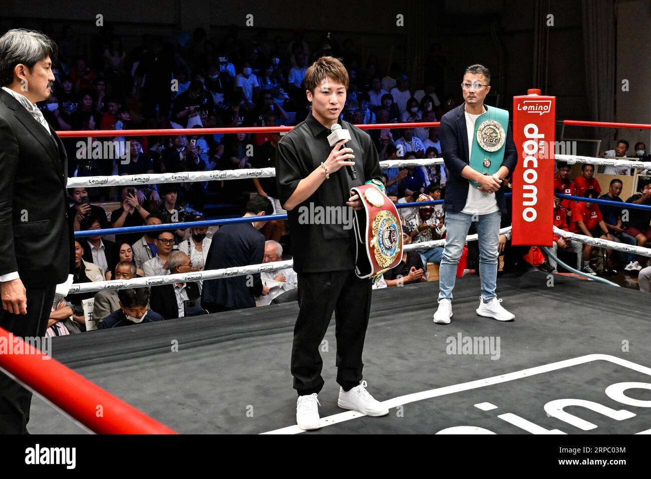 WBC and WBO super bantamweight champion Naoya Inoue of Japan speaks ...