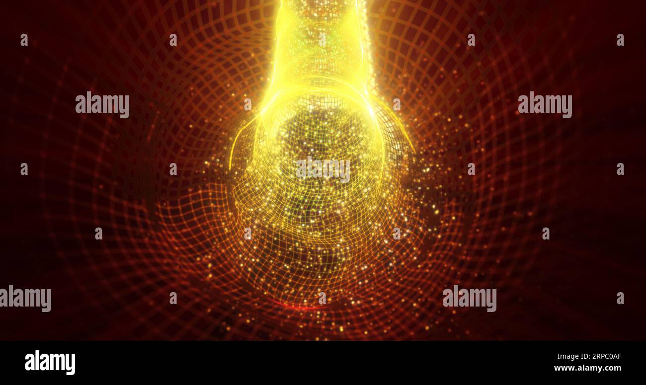 Abstract tunnel fire sunny futuristic from a square grid of lines and ...