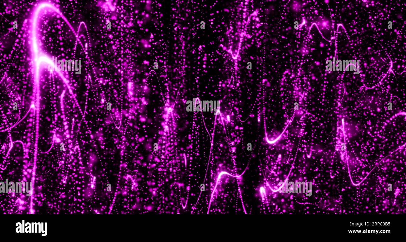 Abstract purple background from pixel particles and lines flying in ...