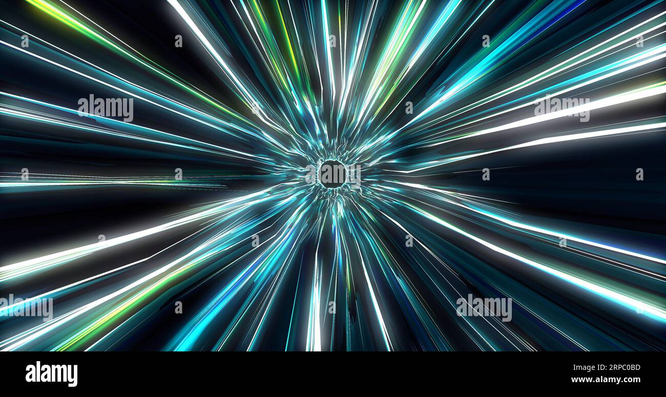 A tunnel flying at the speed of light from multi-colored blue and white ...