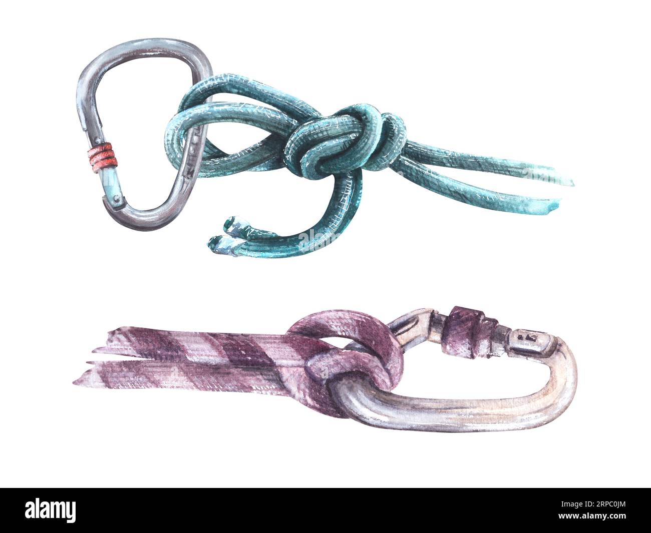 Carabiner rope knot Watercolor bouldering set illustration isolated ...