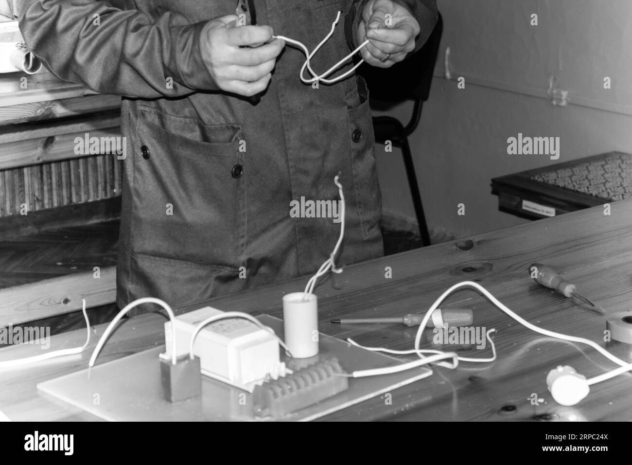 Electrician worker work tester Black and White Stock Photos & Images ...