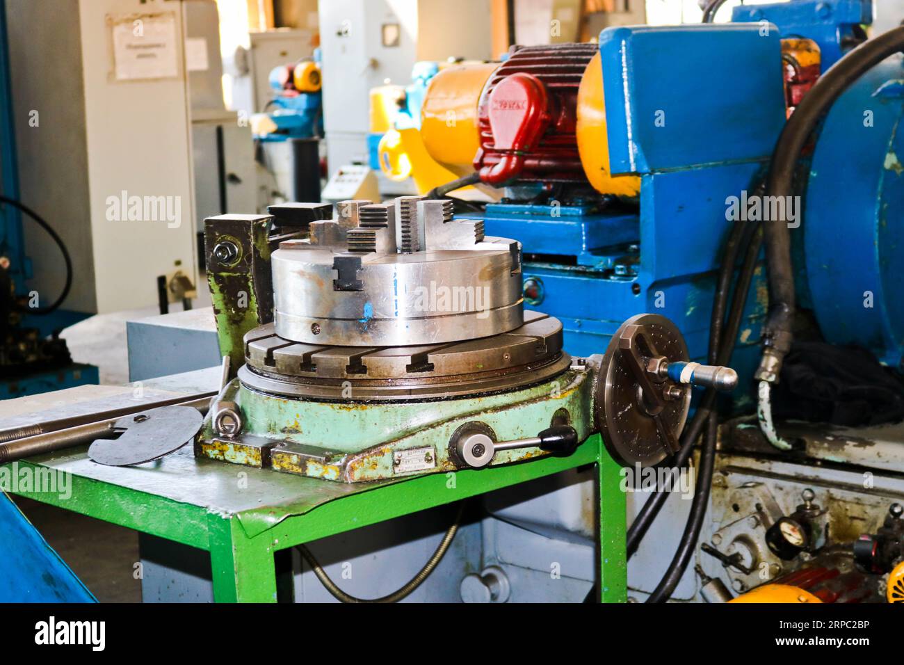 Industrial iron lathe for cutting, turning of billets from metals, wood ...