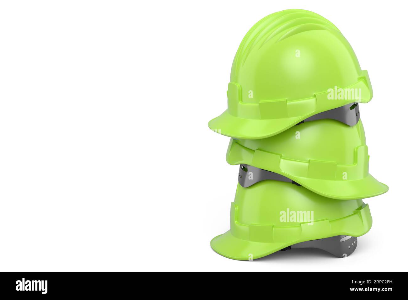 Stack of safety helmets or hard caps on white background. 3d render and ...