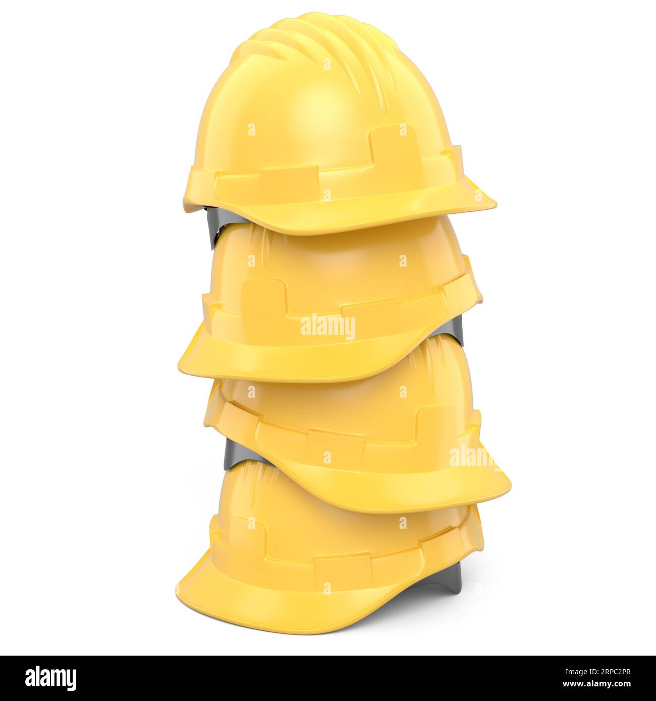 Stack of safety helmets or hard caps on white background. 3d render and ...