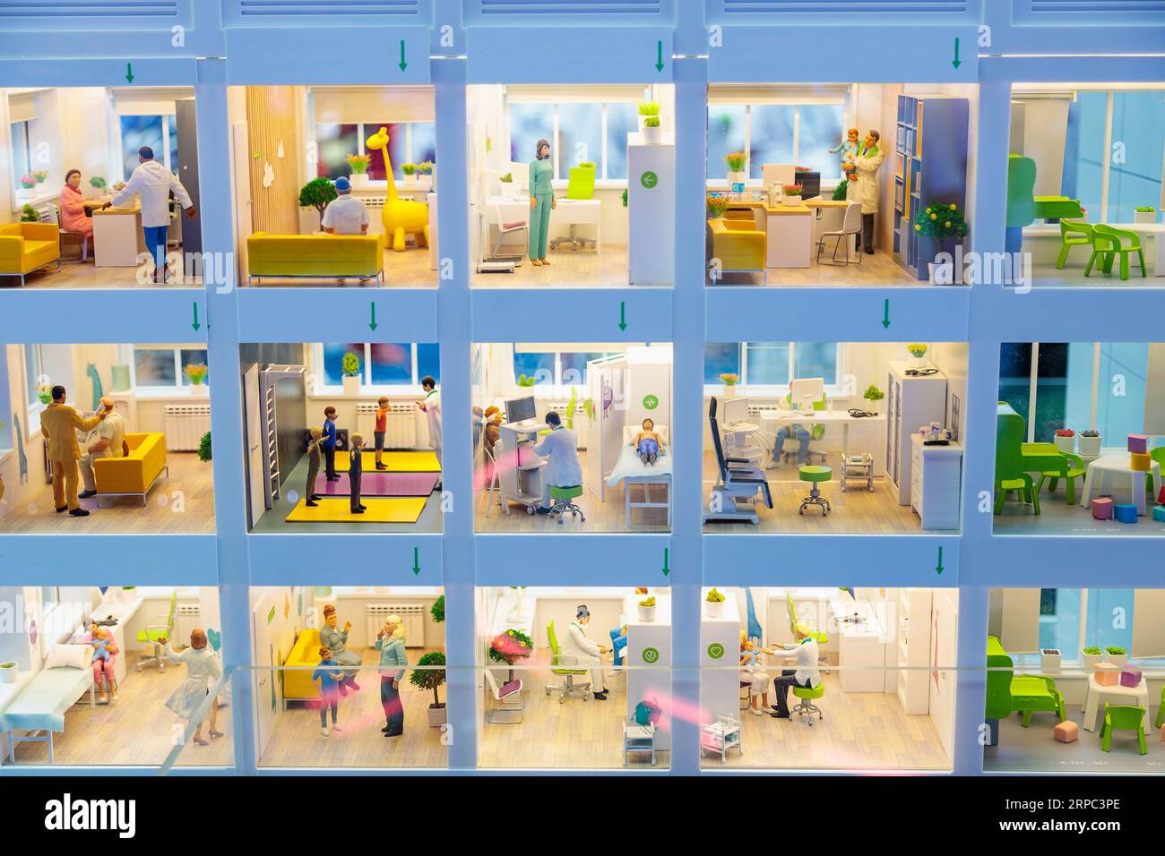 Layout of a large city polyclinic, models of rooms with equipment and ...