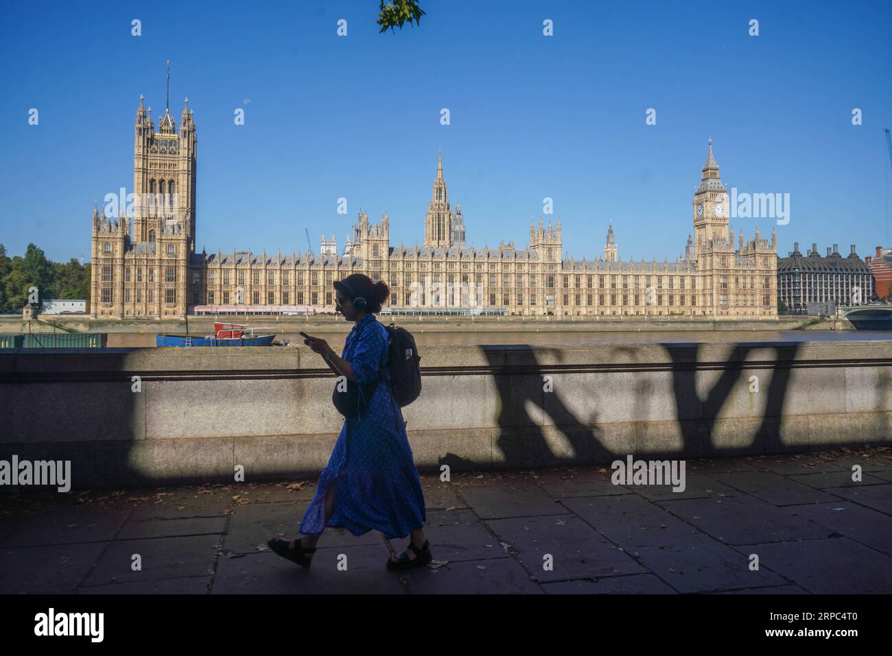Westminster London UK. 4 September 2023 A pedestrian walking on the ...