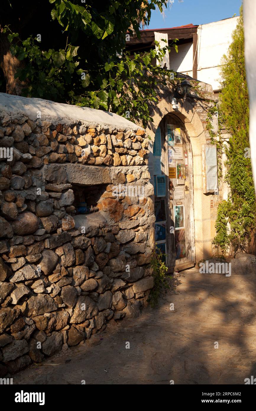 The street and door of Can Yucel's house in Old Datca, a Turkish writer ...