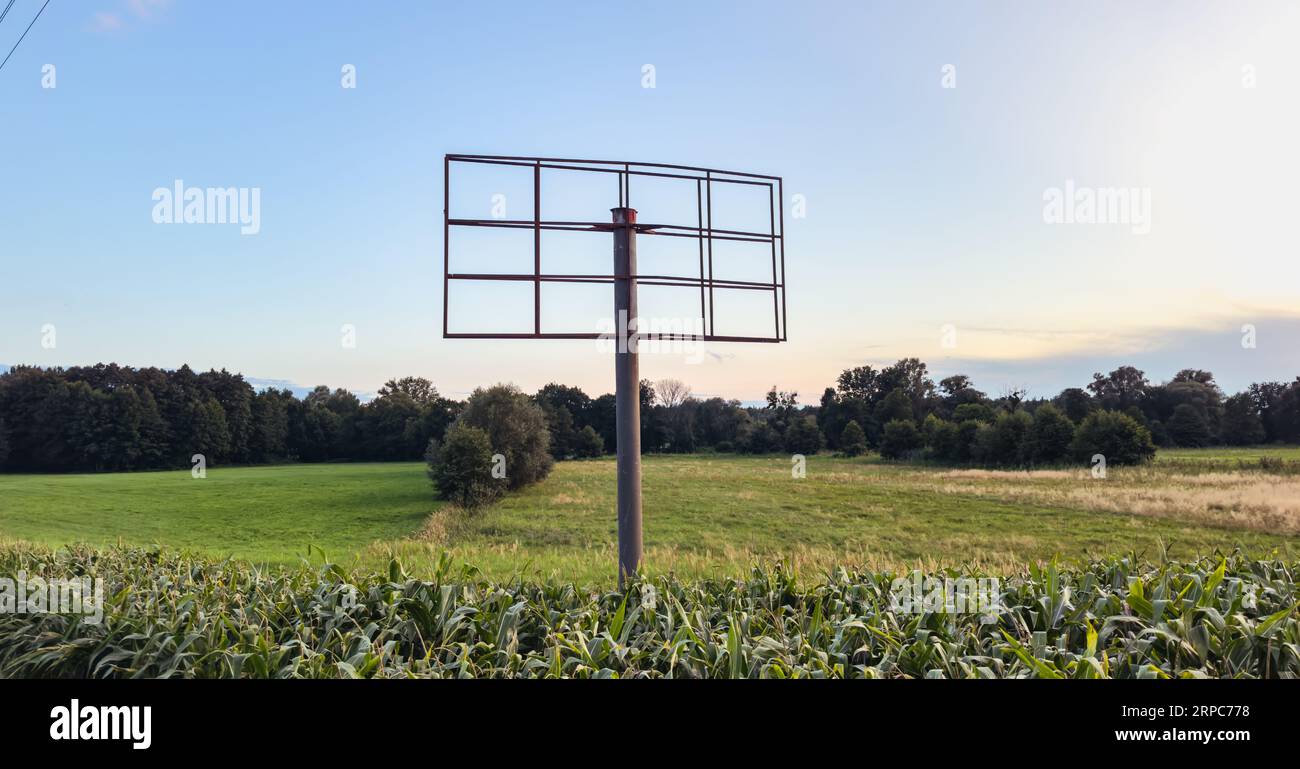 Empty advertising banner on the field Ad banner outside. Empty ...