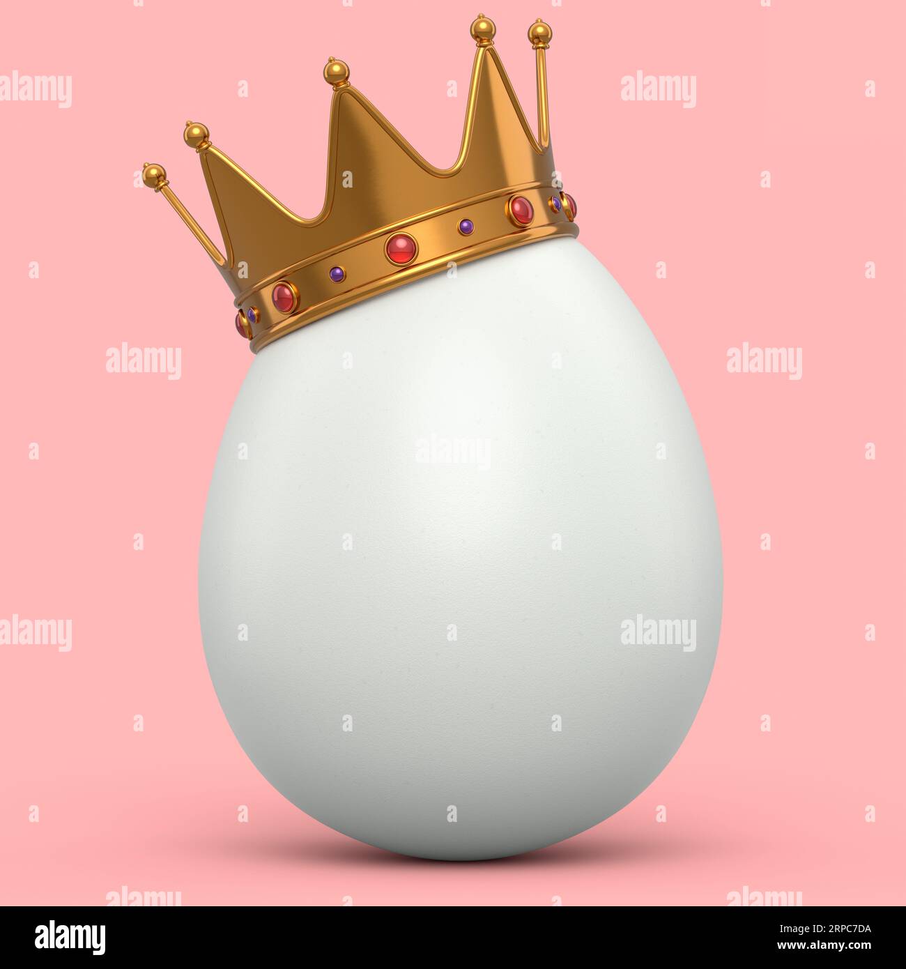 Farm organic white egg with gold royal king crown on pink background ...