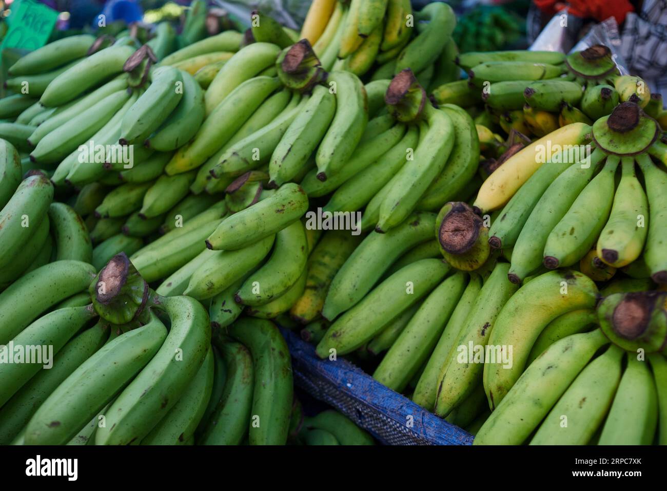 Heap of raw bananas at market stall Stock Photo - Alamy