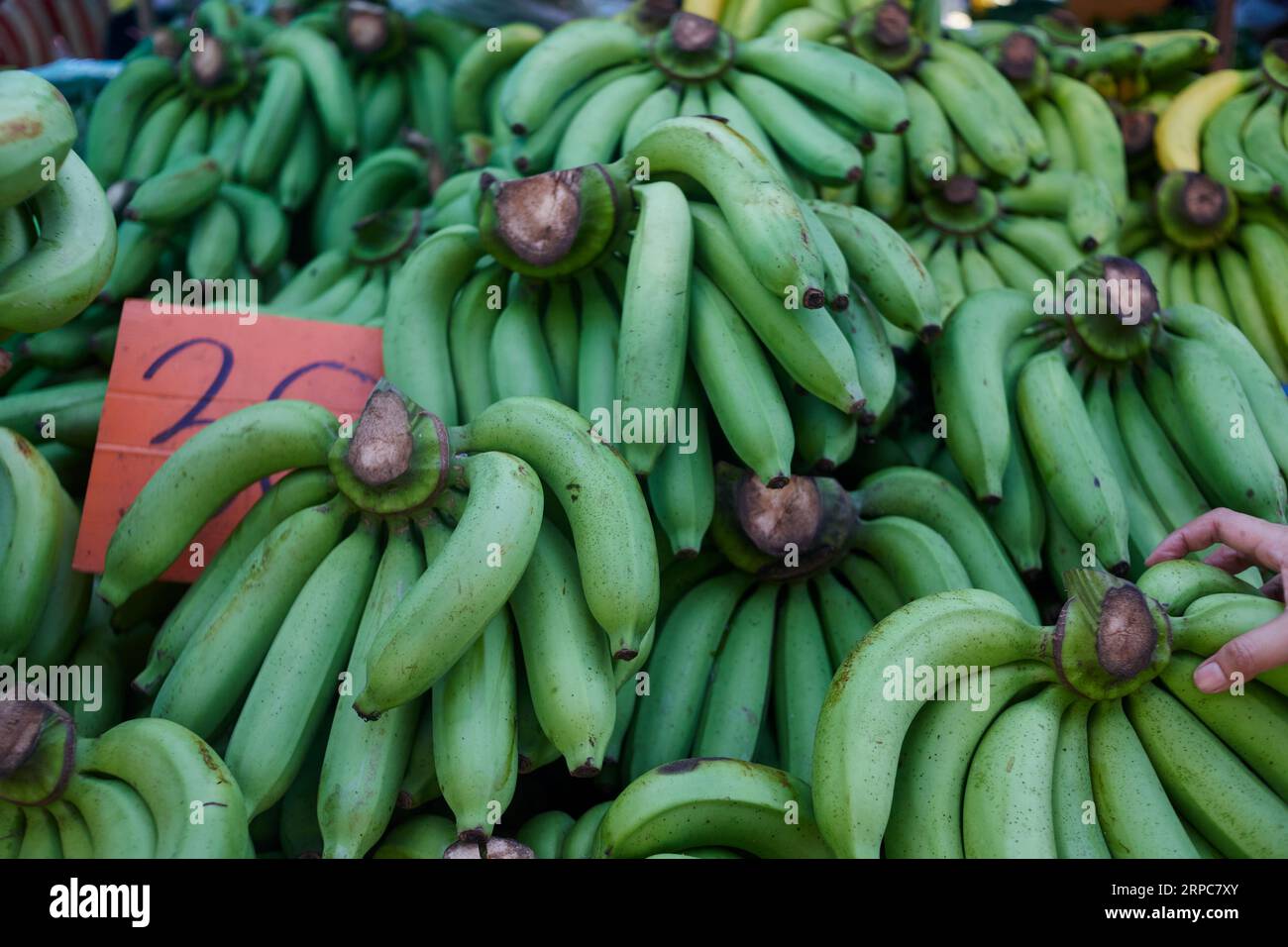 Heap of raw bananas at market stall Stock Photo - Alamy