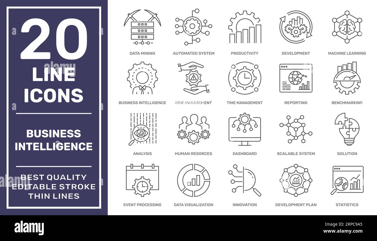 Business intelligence related icons. BI tools icons. Business ...