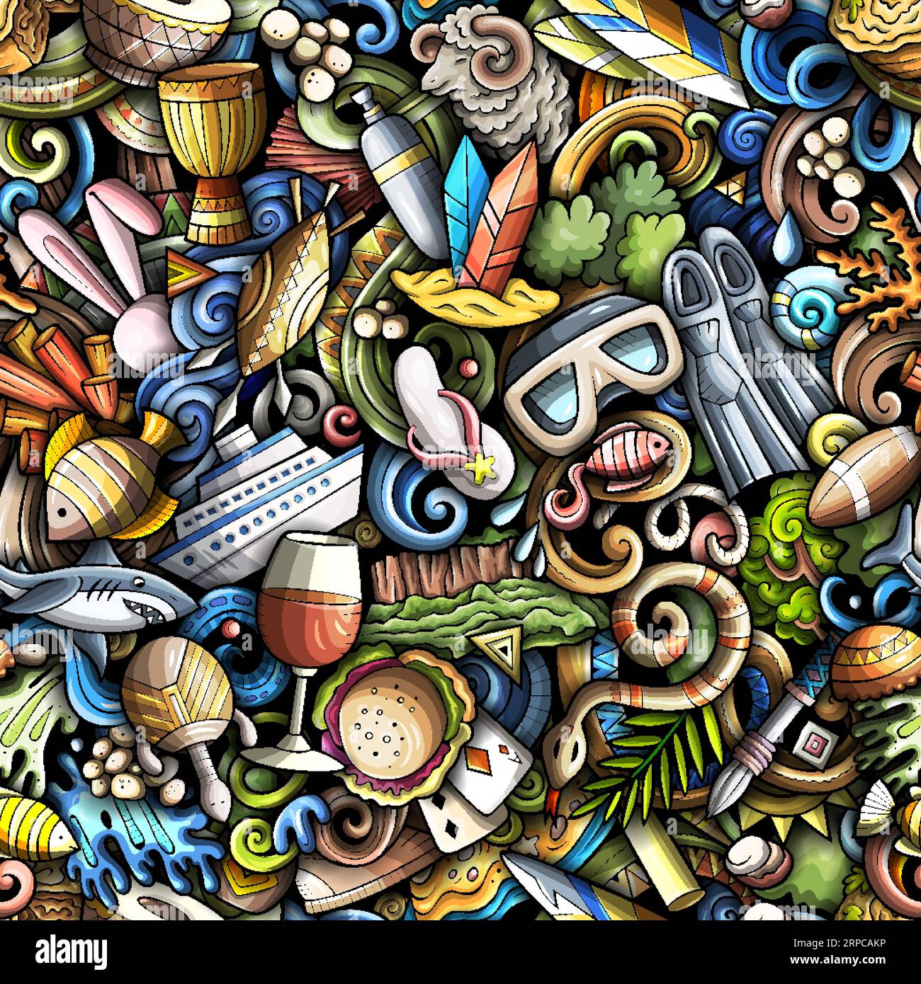 Cartoon doodles Australia seamless pattern. Backdrop with Australian ...