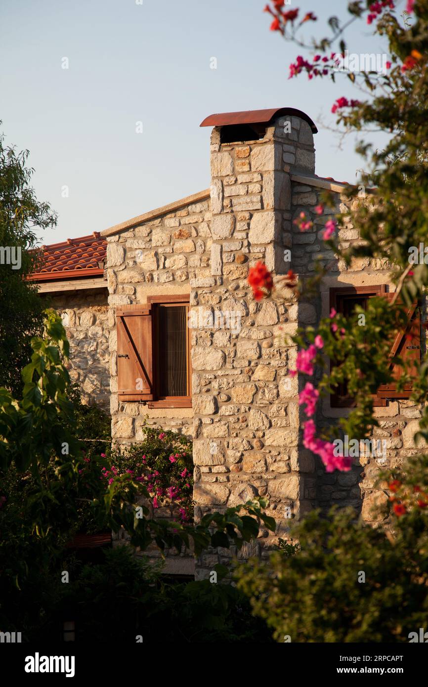 Solid and nostalgic stone houses typical of the Old Datca region ...