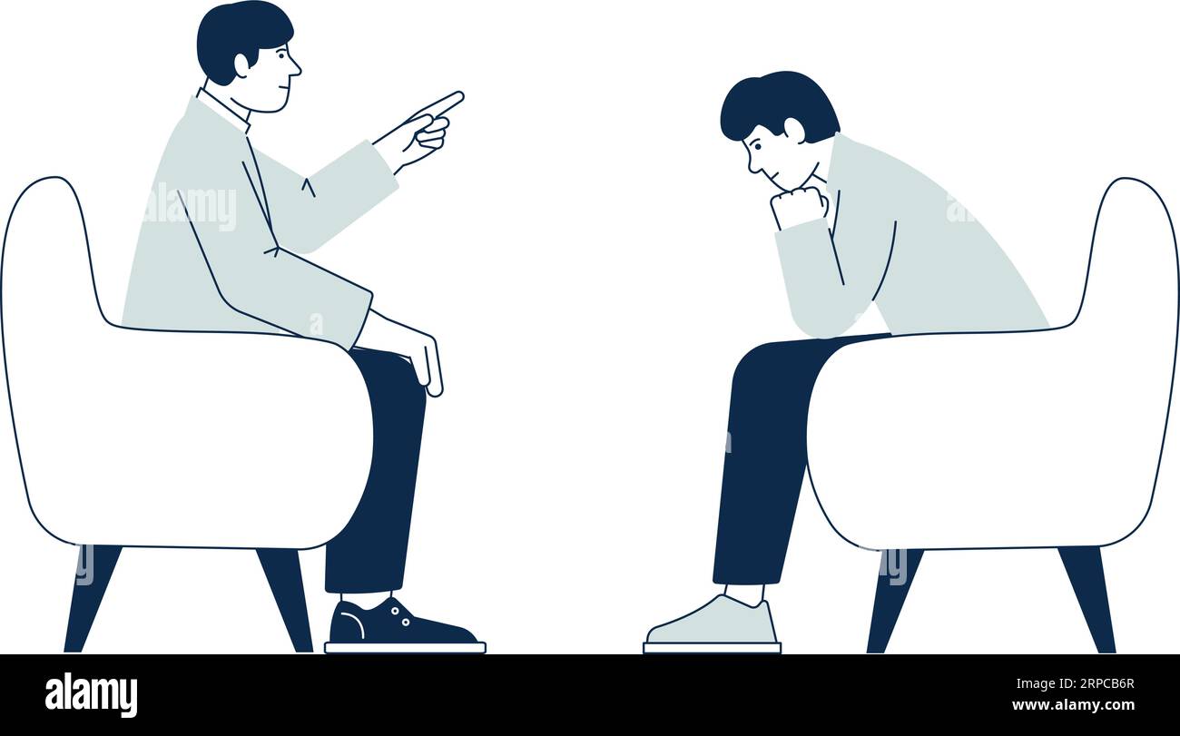 People talking. Sitting characters on chairs. Male conversation Stock ...