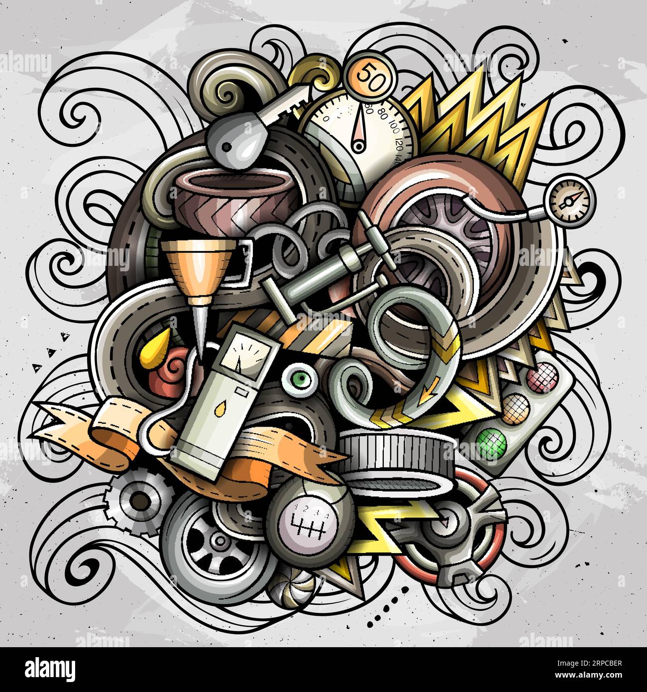 Auto Service cartoon vector illustration. Colorful detailed composition ...