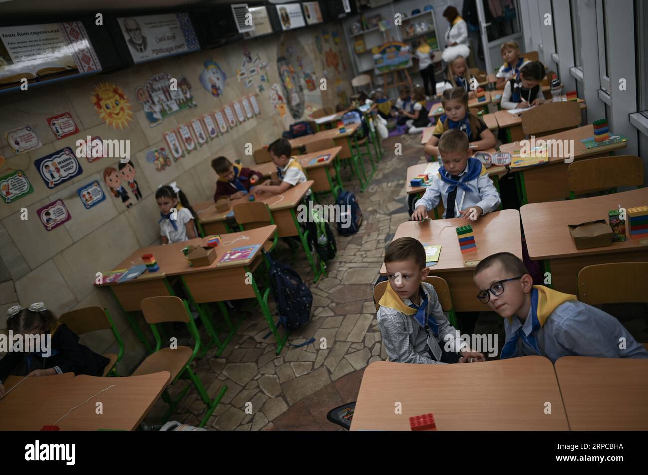Ukraine. 04th Sep, 2023. Ukrainian students sit in a classroom inside ...
