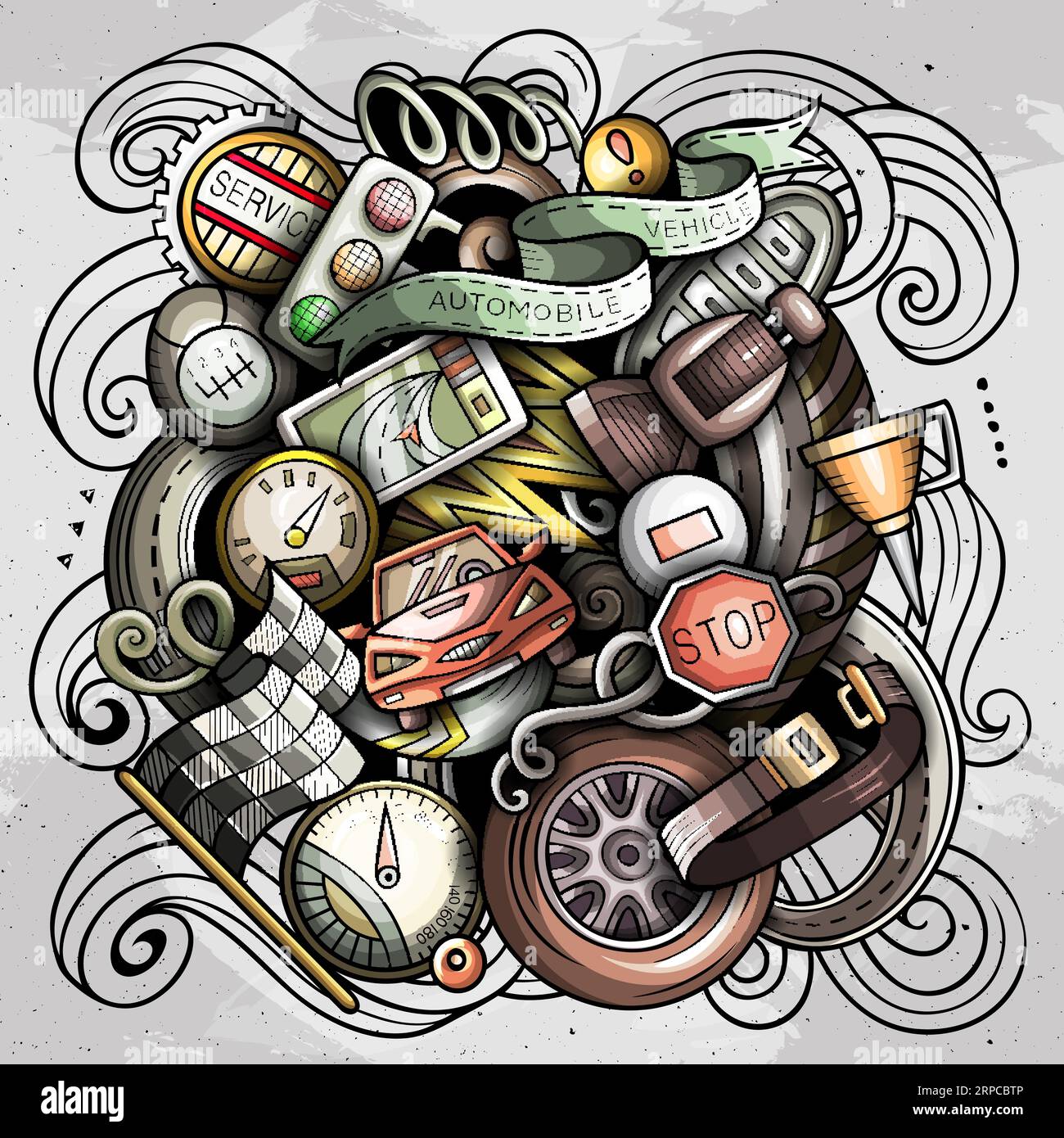 Auto Service cartoon vector illustration. Colorful detailed composition ...